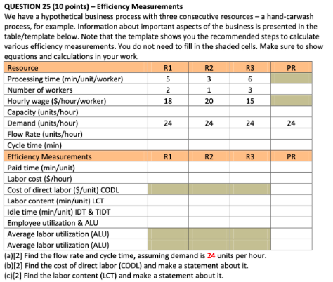 Solved QUESTION 25 (10 points) - Efficiency Measurements We | Chegg.com