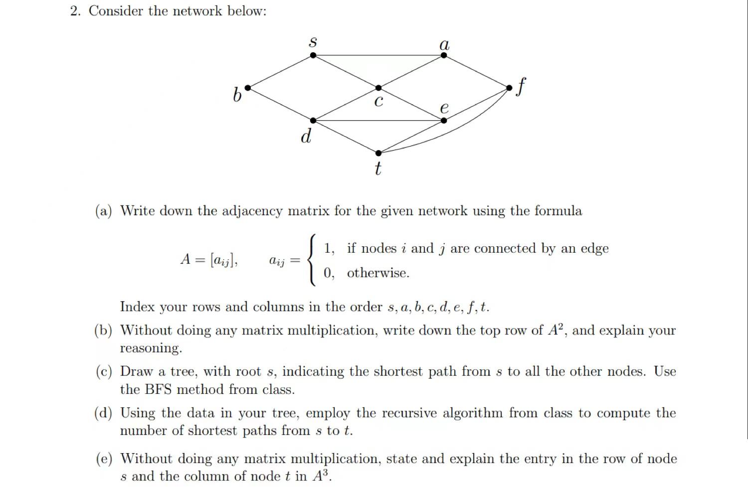 Solved 2. Consider the network below: (a) Write down the | Chegg.com