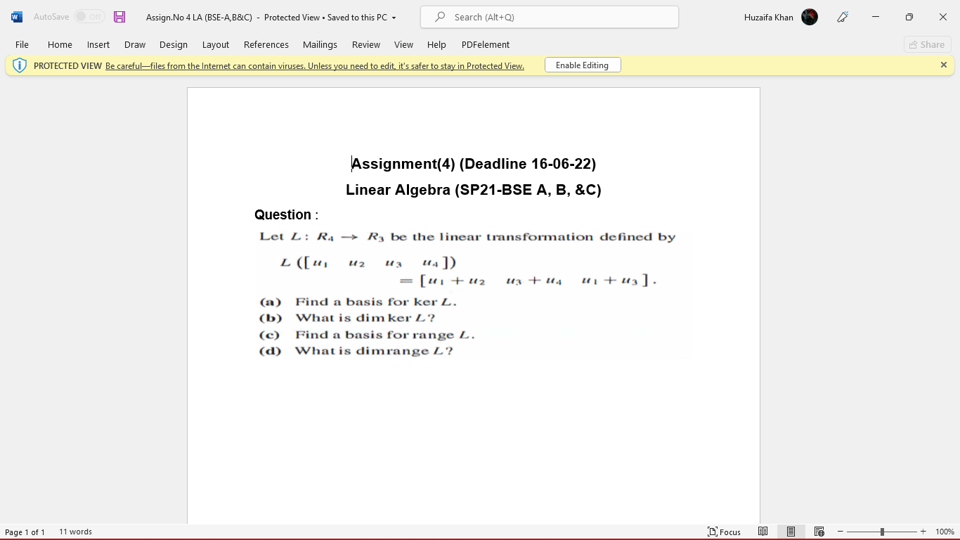 Solved W AutoSave Off H Assign.No 4 LA (BSE-A,B&C) Protected | Chegg.com