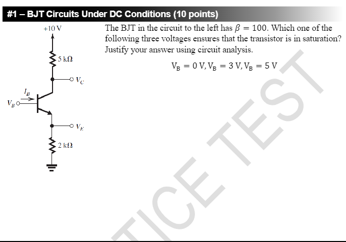 Solved \#1 - BJT Circuits Under DC Conditions (10 points) | Chegg.com
