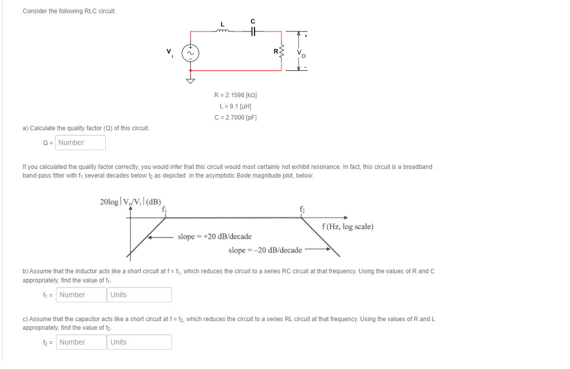 Solved Consider the following RLC circuit:a) ﻿Calculate the | Chegg.com