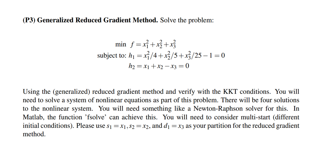 Solved (P3) Generalized Reduced Gradient Method. Solve the | Chegg.com