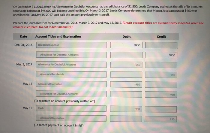 Solved On December 31, 2016, when its Allowance for Doubtful | Chegg.com