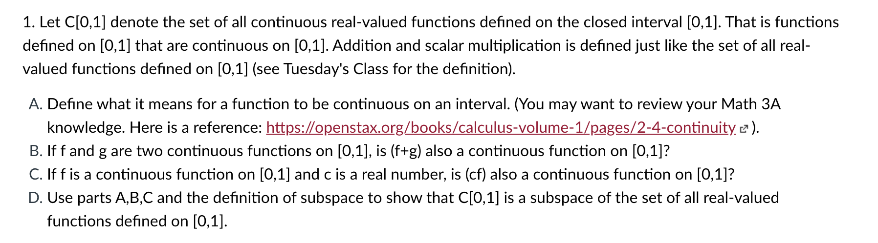 Solved 1. Let C[0,1] denote the set of all continuous | Chegg.com