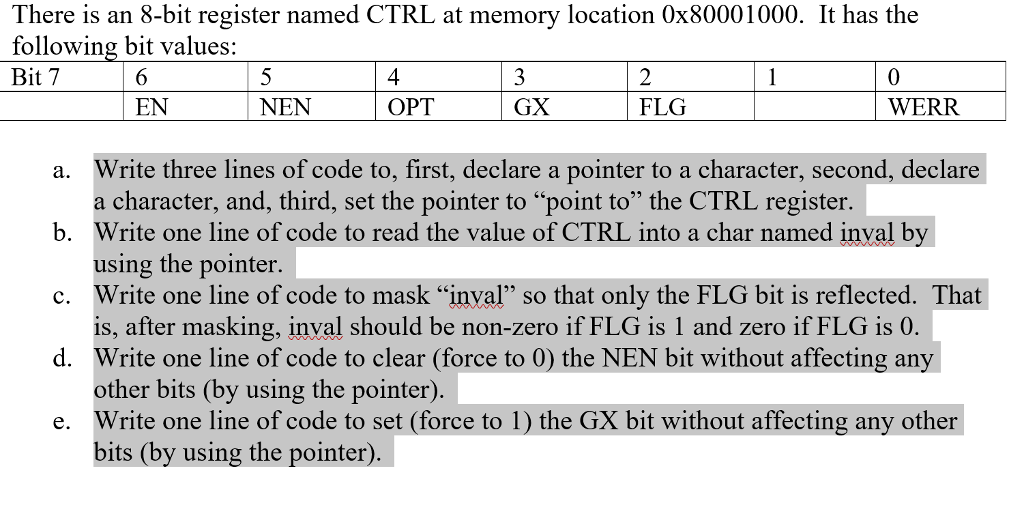Solved There is an 8-bit register named CTRL at memory | Chegg.com