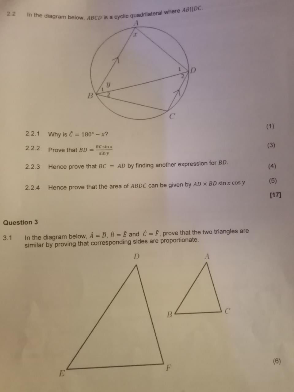 Solved 22 In the diagram below, ABCD is a cyclic | Chegg.com