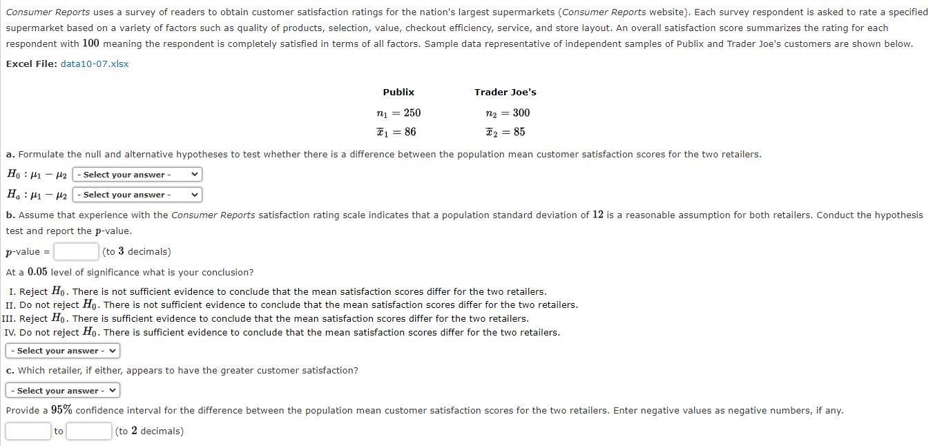 Solved Excel File: data10-07.xlsx a. Formulate the null and | Chegg.com