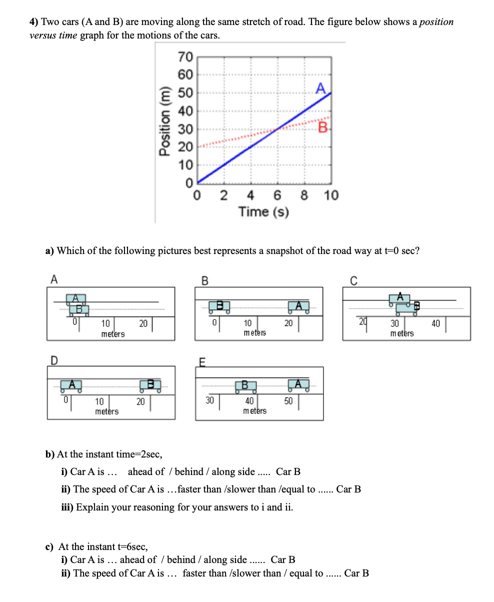 Solved 4) Two cars (A and B) are moving along the same | Chegg.com