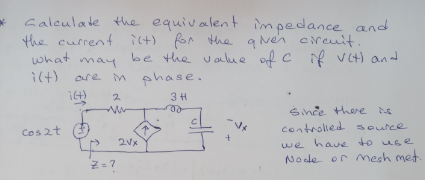 Solved Calculate the equivalent impedance and the current | Chegg.com