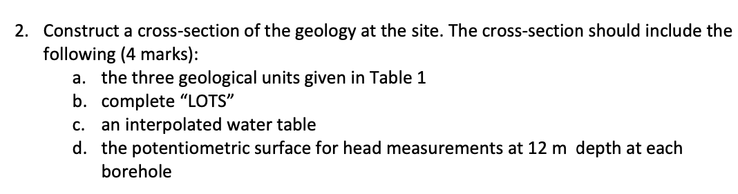 Solved 2. Construct a cross-section of the geology at the | Chegg.com