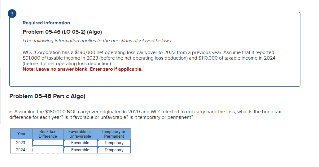 Solved Required information Problem 05-46 (LO 05-2) (Algo) | Chegg.com