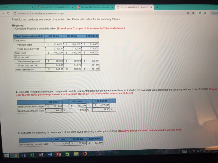 Solved Presidio, Inc. produces one model of mountain bike. | Chegg.com