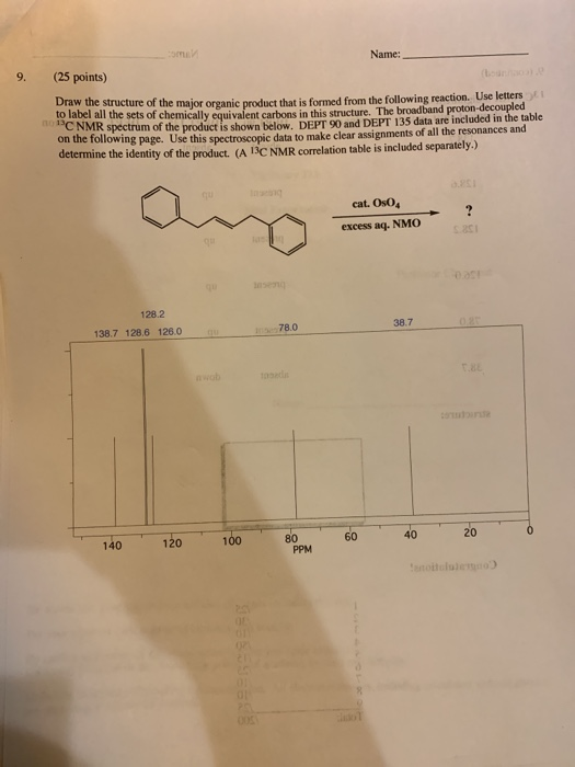 Solved Name: 9. (continued) 13C NMR assignments: chemical | Chegg.com
