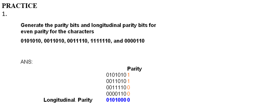 Solved PRACTICE 1. Generate the parity bits and longitudinal | Chegg.com