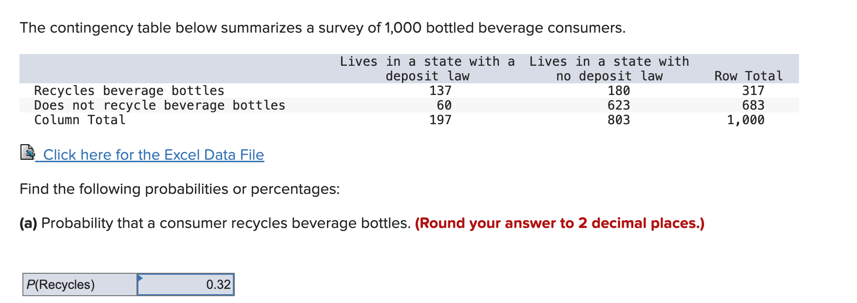 Solved (a) ﻿Probability that a consumer recycles beverage | Chegg.com