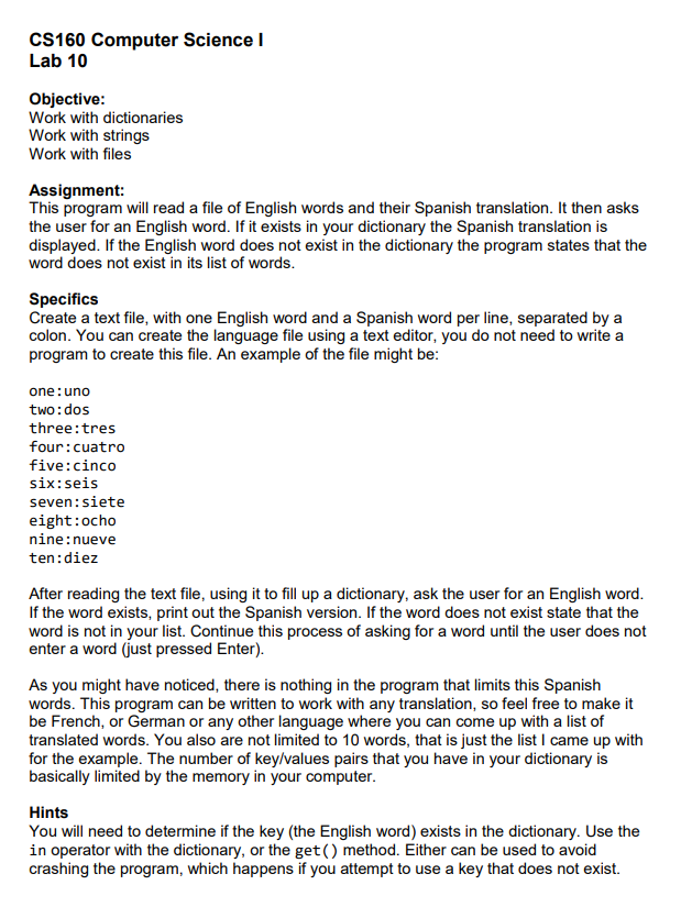Solved Assignment: This program will read a file of English | Chegg.com