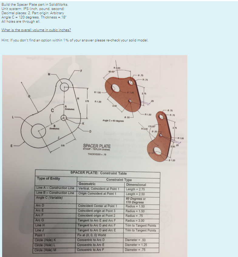 Solved Build the Spacer Plate part in SolidWorks. Unit | Chegg.com