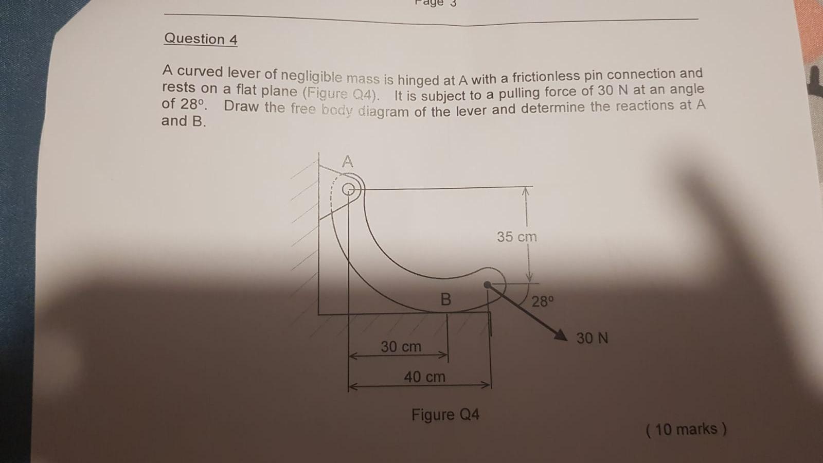 [Solved]: A curved lever of negligible mass is hinged at A