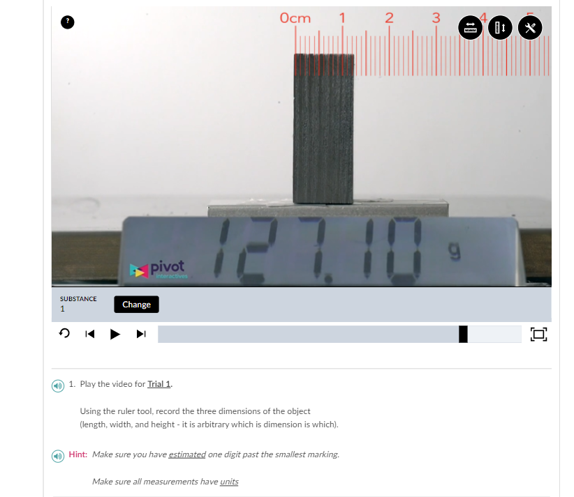 Solved 1. Play the video for Trial 1. Using the ruler tool, | Chegg.com