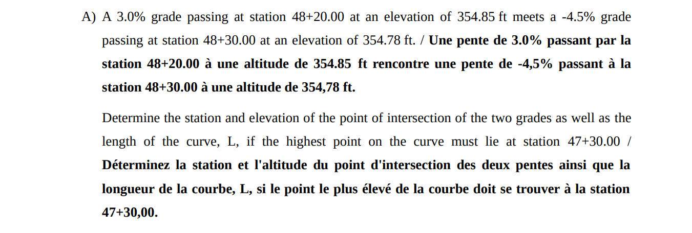 Solved A) A 3.0% grade passing at station 48+20.00 at an | Chegg.com