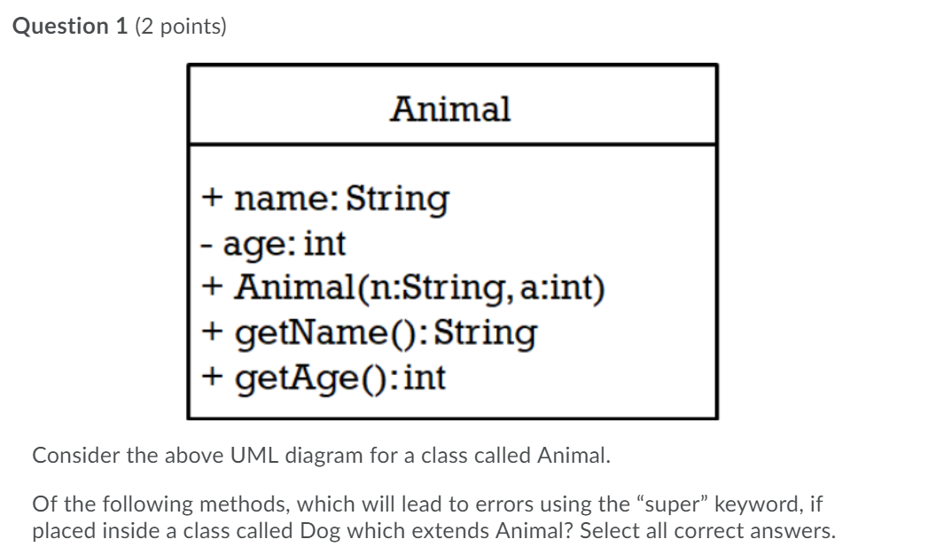 Solved OA) public Dog () { super(); } OB) public Dog (String | Chegg.com