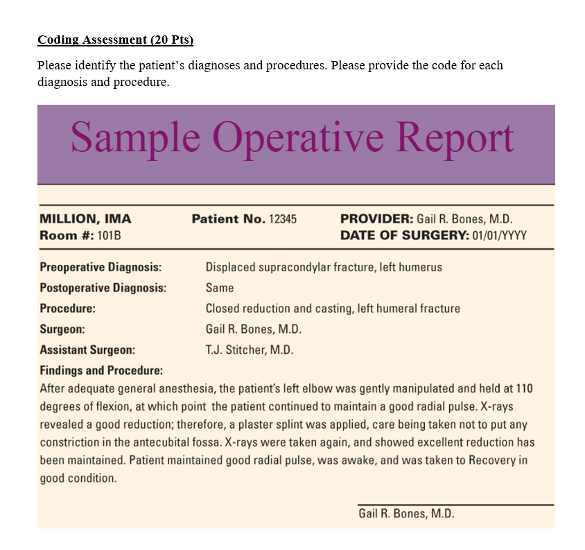 Coding Assessment (20 Pts) Please identify the | Chegg.com