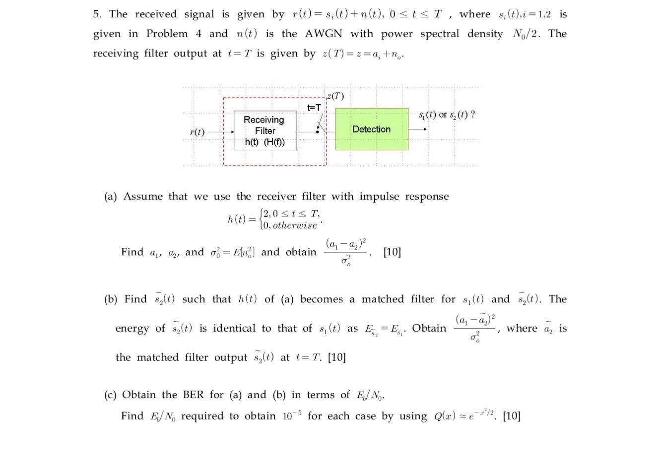 5. The received signal is given by | Chegg.com