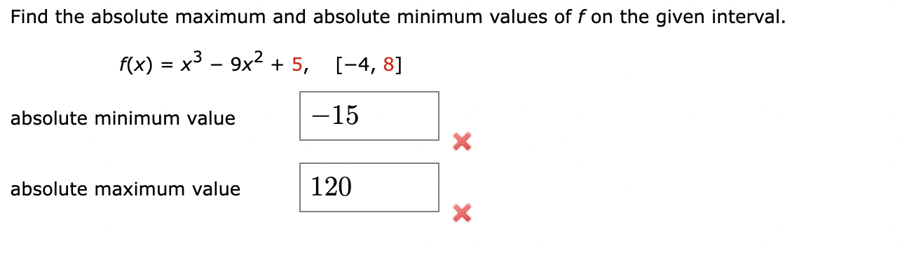 Solved Find the absolute maximum and absolute minimum values | Chegg.com