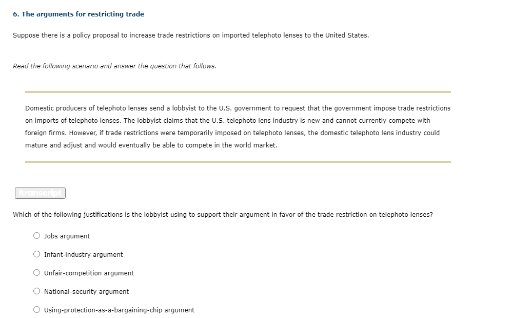 Solved 6. The arguments for restricting trade Suppose there | Chegg.com
