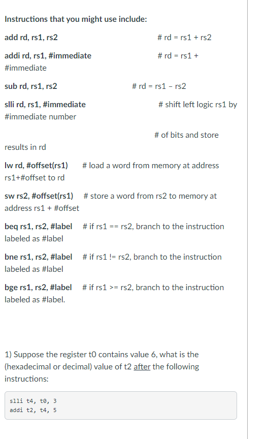 Solved #rd = rs1 + rs2 Instructions that you might use | Chegg.com