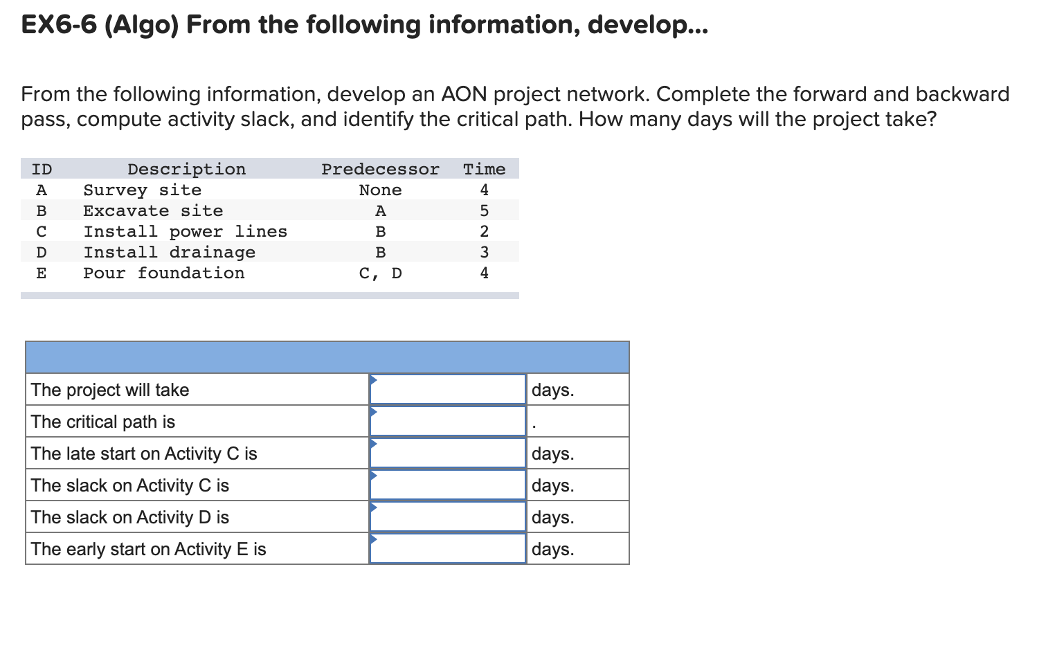 Solved EX6-6 (Algo) From the following information, | Chegg.com