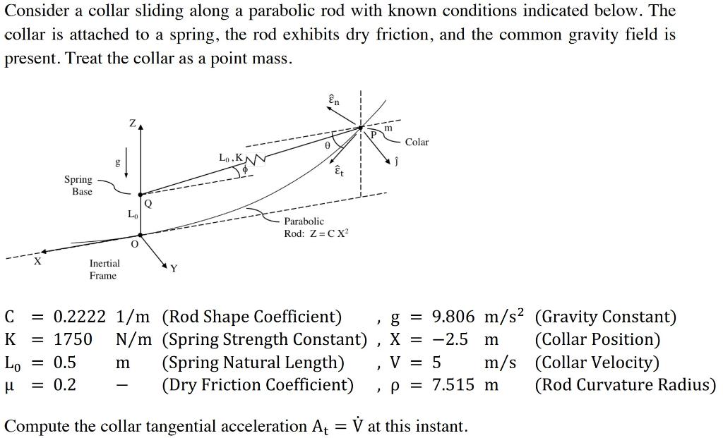 Solved Consider a collar sliding along a parabolic rod with | Chegg.com