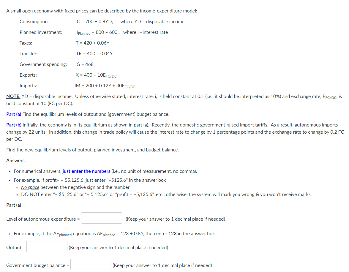 Solved A small open economy with fixed prices can be | Chegg.com
