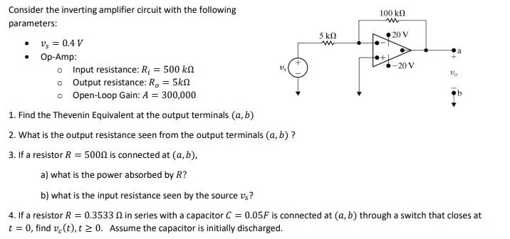 Solved Consider the inverting amplifier circuit with the | Chegg.com