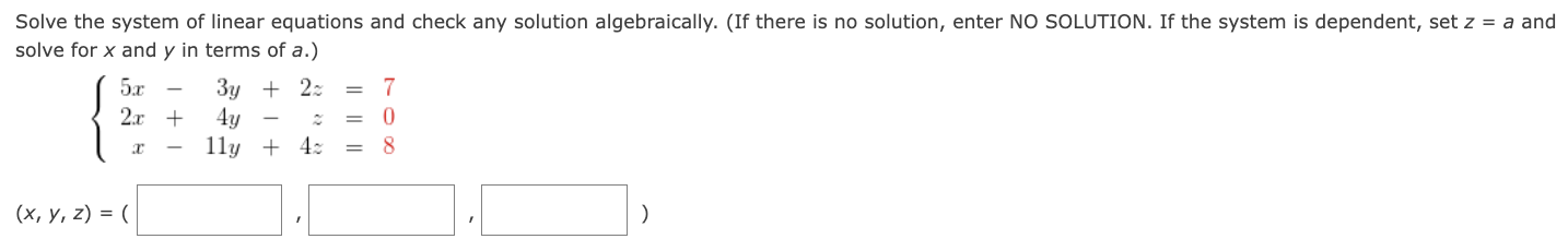 Solved Solve the system of linear equations and check any | Chegg.com
