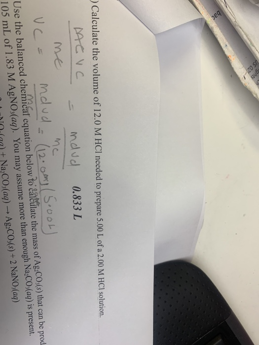 Solved Calculate the volume of 12.0 M HCl needed to prepare | Chegg.com