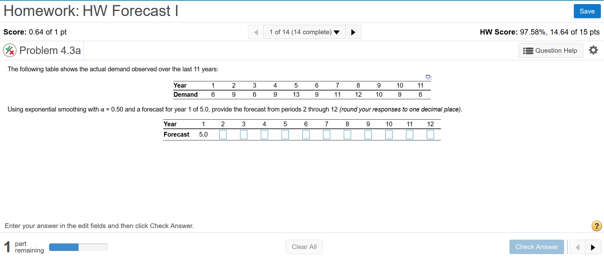 Solved Homework: HW Forecast | Save Score: 0.64 of 1 pt 1 of | Chegg.com