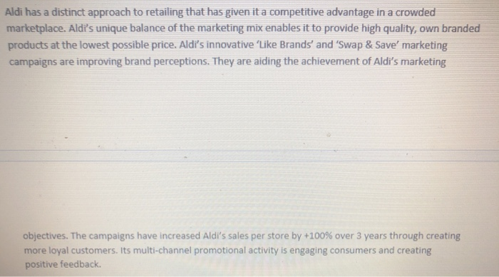 Solved Aldi Case Study in increasingly competitive markets, | Chegg.com