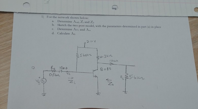 Solved ing 1) For the network shown below Determine Avai, Zi | Chegg.com