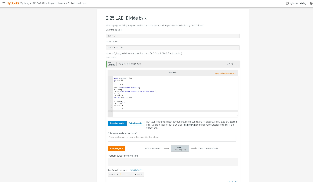 Solved = zyBooks My library-COP 2270C For Engineers hame> | Chegg.com