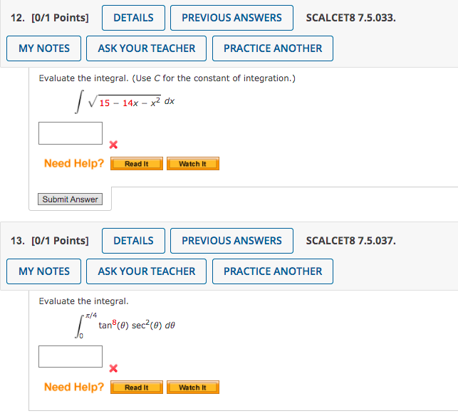 Solved 12. [0/1 Points] DETAILS PREVIOUS ANSWERS SCALCET8 | Chegg.com
