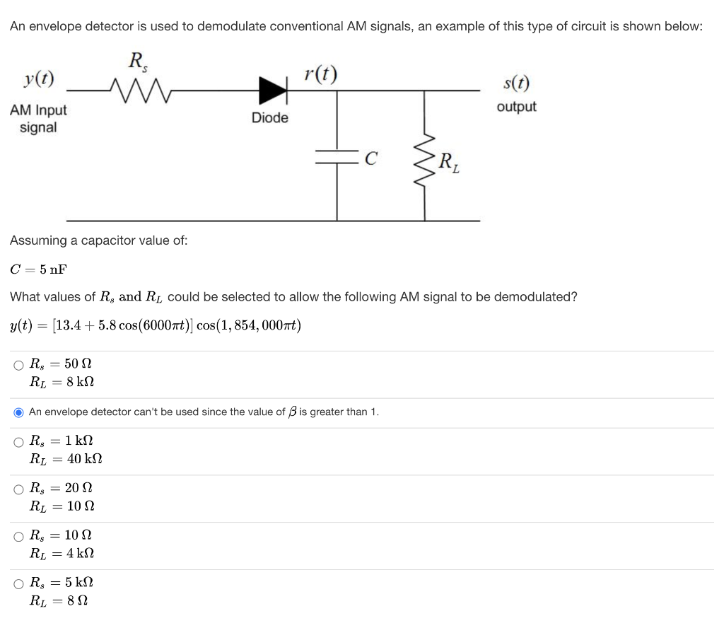 Solved An envelope detector is used to demodulate | Chegg.com