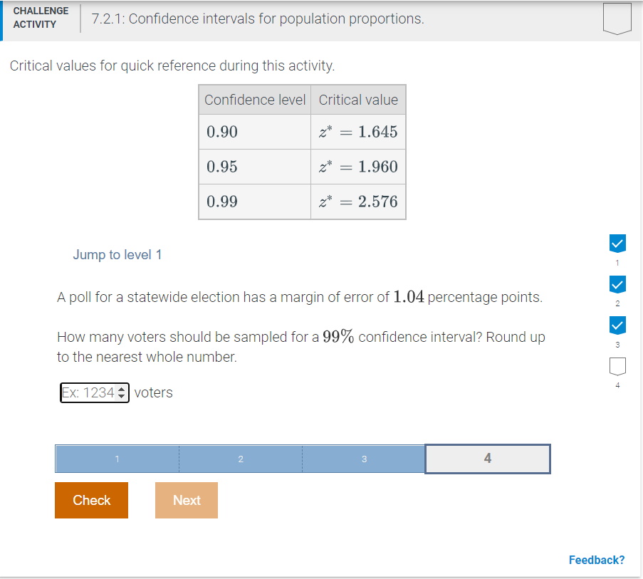 Solved CHALLENGE ACTIVITY 7.2.1: Confidence intervals for | Chegg.com