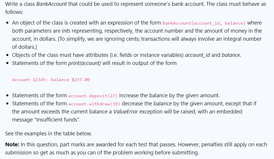 Solved Write a class BankAccount that could be used to | Chegg.com