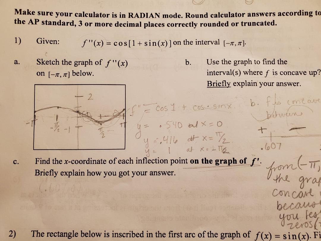 Solved Make sure your calculator is in RADIAN mode. Round | Chegg.com