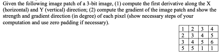 Solved Given the following image patch of a 3-bit image, (1) | Chegg.com