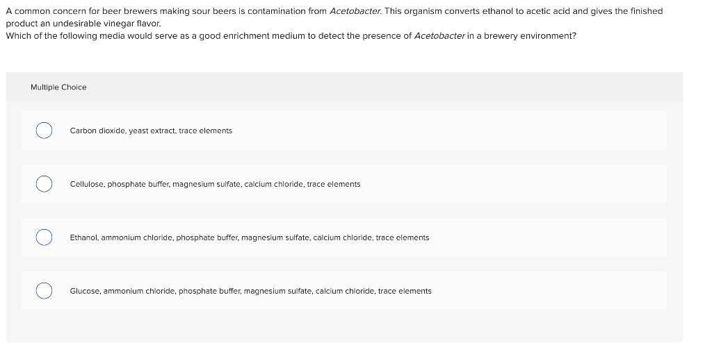 Solved A common concern for beer brewers making sour beers | Chegg.com
