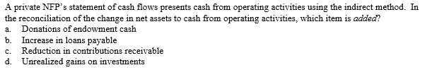 Solved A private NFP's statement of cash flows presents cash | Chegg.com