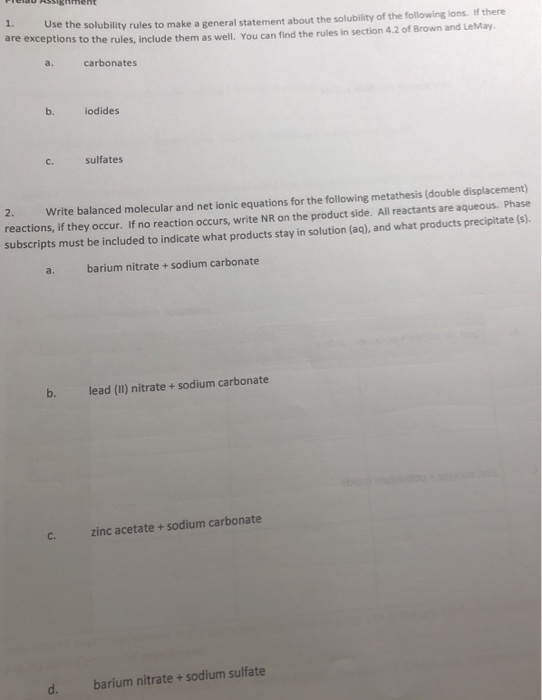 Solved se the solubility rules to make a general statement | Chegg.com