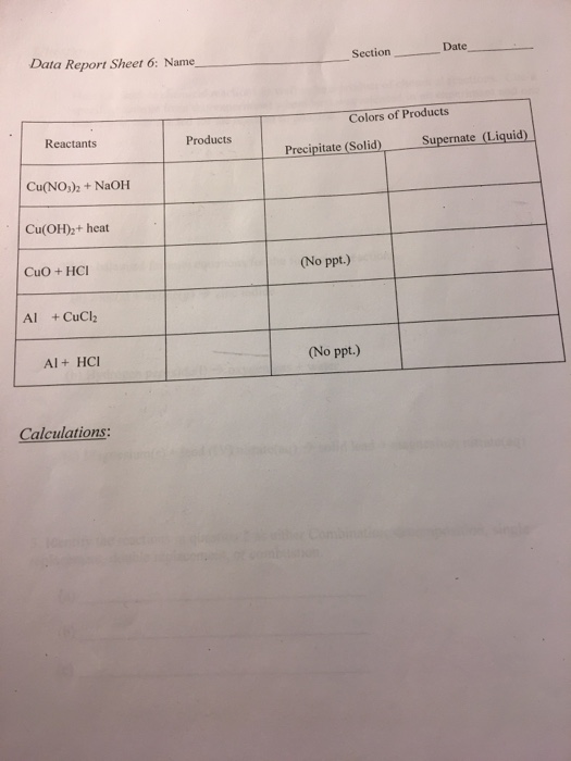 Solved Data Report Sheet 6: Name Date_ Section Colors of | Chegg.com